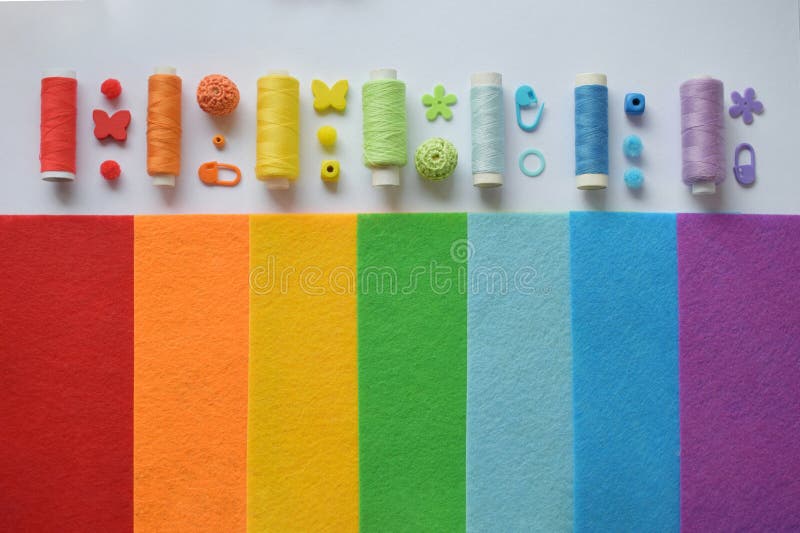 Complete Rainbow Spectrum of Felt Rectangles Combined with Yarn Balls ...