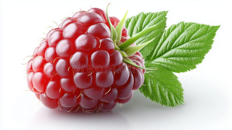Complete Raspberry with Leaves, Isolated on White Background Stock ...