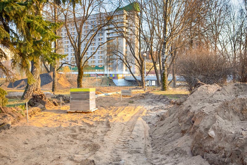 Complete Road Reconstruction Works in City at Spring Time Stock Image ...