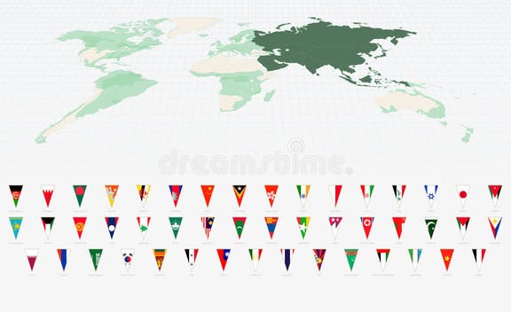 Complete Set of Asian Country Flags in Vertical Triangle Format Stock ...