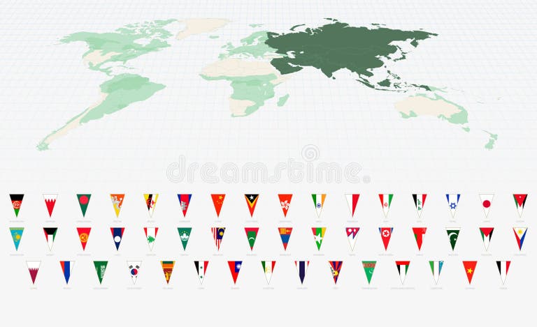Complete Set of Asian Country Flags in Vertical Triangle Format Stock ...