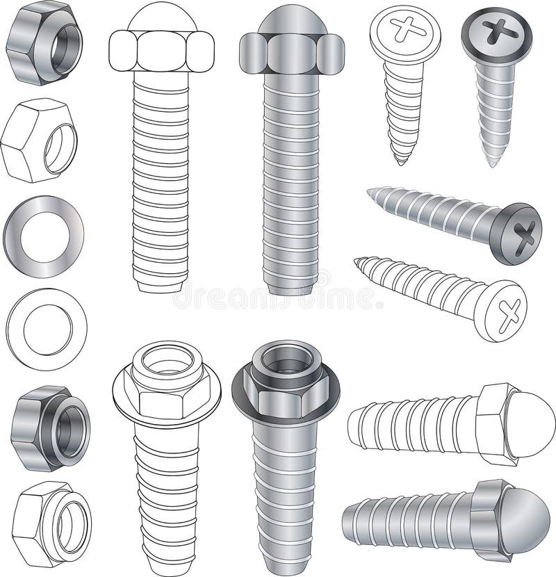 The Complete Set Bolts and Nuts Clip-Art Stock Vector - Illustration of ...