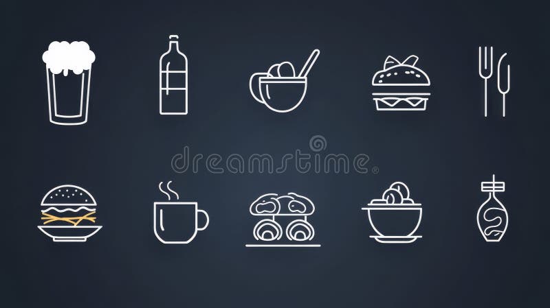 A Complete Set of Catering and Dining Icons, Including a Chef S Hat ...
