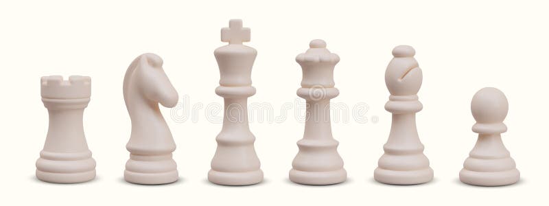 Complete Set of Chess Pieces Lined Up in Row. Realistic Rook, Knight ...