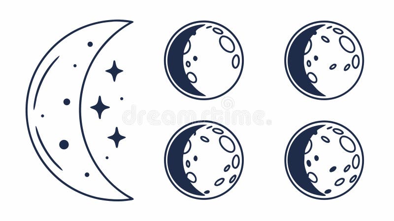 Complete Set of Detailed Lunar Moon Phases Celestial Vector, Vector ...