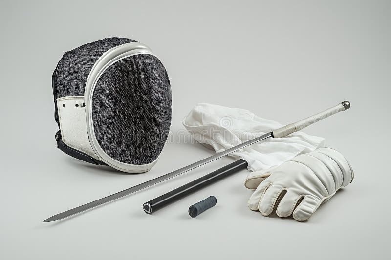 Fencing Gear Layout with Mask, Gloves, and Swords on a Clean White ...