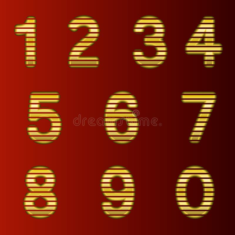 A Complete Set of Gold 3D Numbers Cut into Straight Strips. the Edges ...