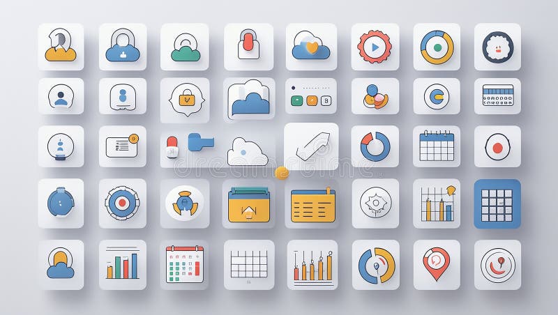 Complete Set of Minimalist UI Icons in Flat Line Style for Mobile Apps and Web Interfaces Stock ...
