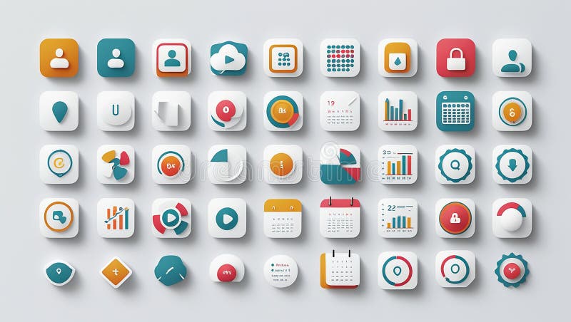 Complete Set of Minimalist UI Icons in Flat Line Style for Mobile Apps and Web Interfaces Stock ...
