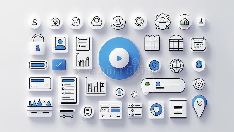 Complete Set of Minimalist UI Icons in Flat Line Style for Mobile Apps and Web Interfaces Stock ...