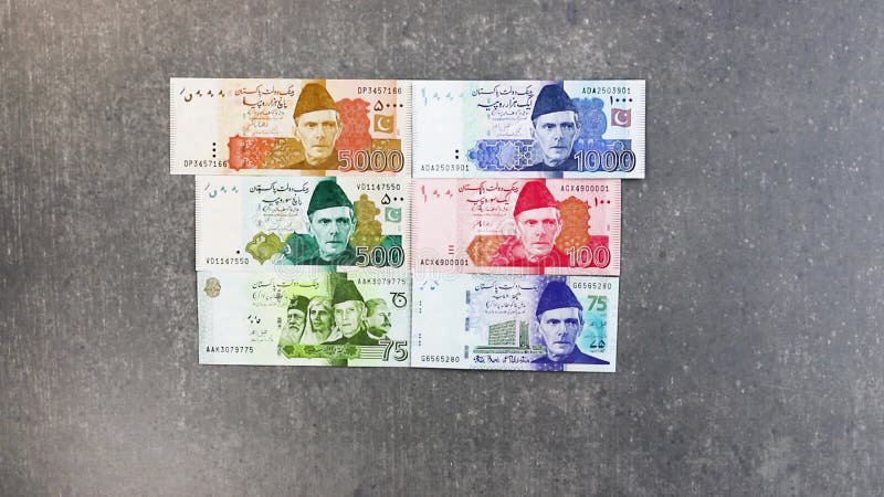 Complete Set of Pakistani Rupee Banknotes. Flat Lay Display Stock ...