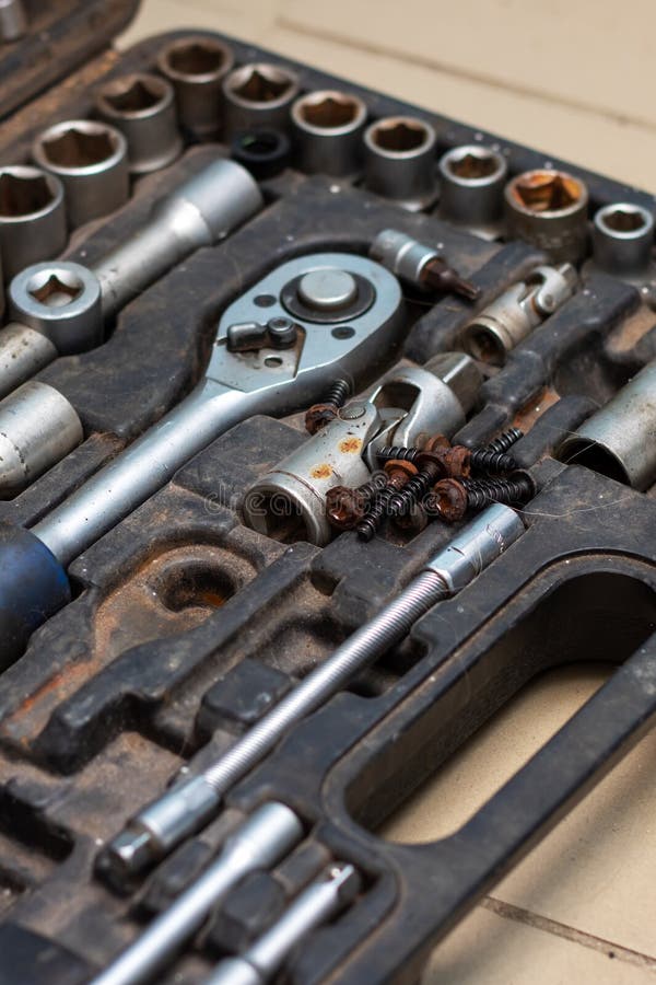 Tool Set with Ratchet and Screwdriver for Fastening Metal Stock Photo ...