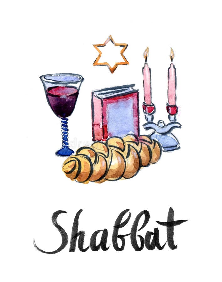 Complete Shabbat table stock vector. Illustration of friday - 59793534