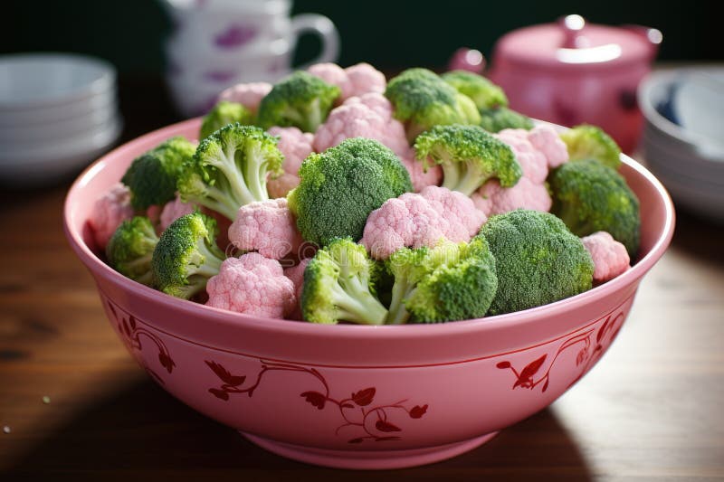 Complete the Sight of Fresh Cauliflower and Broccoli in a Pink Stock ...