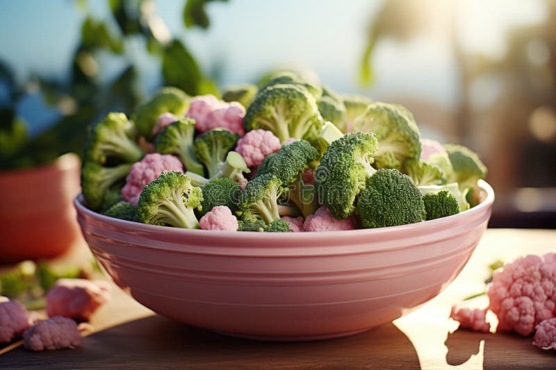 Complete the Sight of Fresh Cauliflower and Broccoli in a Pink Stock ...