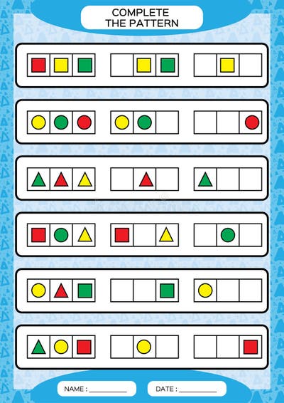 Complete Simple Repeating Patterns. Worksheet for Preschool Kids Stock ...