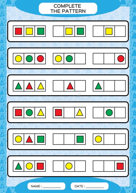 Complete Simple Repeating Patterns. Worksheet for Preschool Kids Stock ...