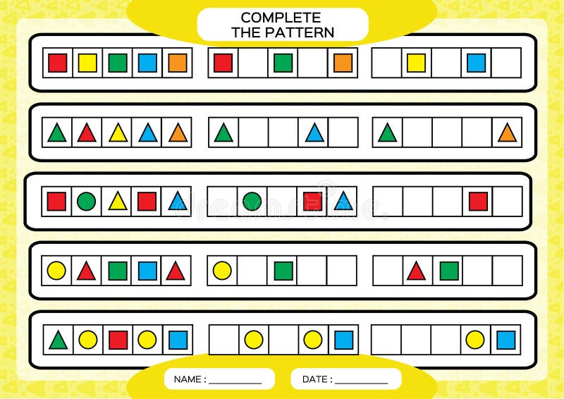 Complete Simple Repeating Patterns. Worksheet for Preschool Kids Stock ...