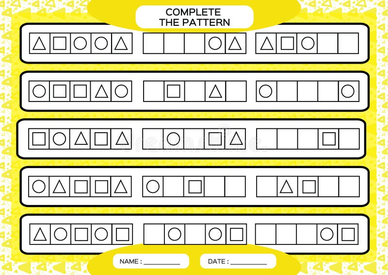 Complete Simple Repeating Patterns. Worksheet for Preschool Kids Stock ...