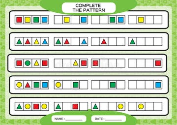 Complete Simple Repeating Patterns. Worksheet for Preschool Kids Stock ...