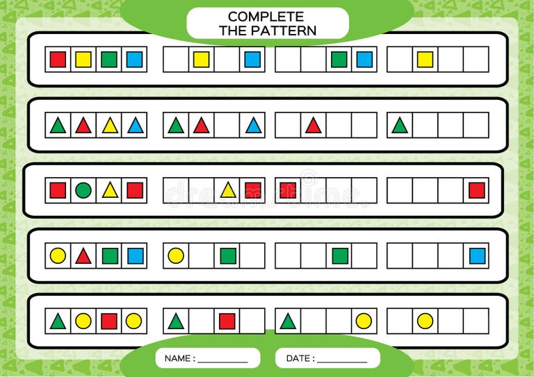 Complete Simple Repeating Patterns. Worksheet for Preschool Kids Stock ...