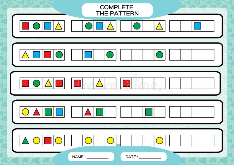 Complete Simple Repeating Patterns. Worksheet for Preschool Kids Stock ...