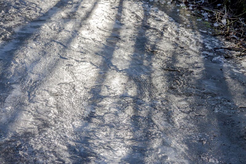Complete Slippery and Frozen Path with Footprints Stock Image - Image ...