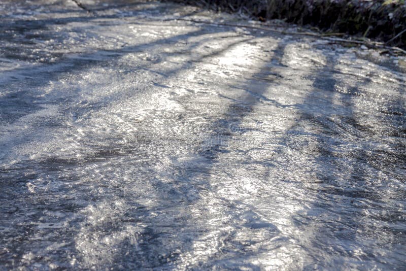 Complete Slippery and Frozen Path with Footprints Stock Image - Image ...