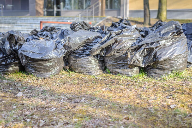 Complete and Tied Garbage Bags/Full Garbage Bags on the Street Stock ...