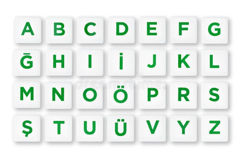 Complete Turkish Alphabet Letters on White Buttons. Stock Photo - Image ...