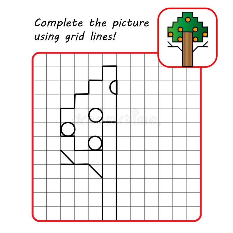 Educational Game for Kids. Simple Exercise. Tree. Drawing Using Grid ...