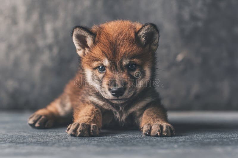 A Complete View of a Baby Wolf Staring at the Camera, Set Against a ...