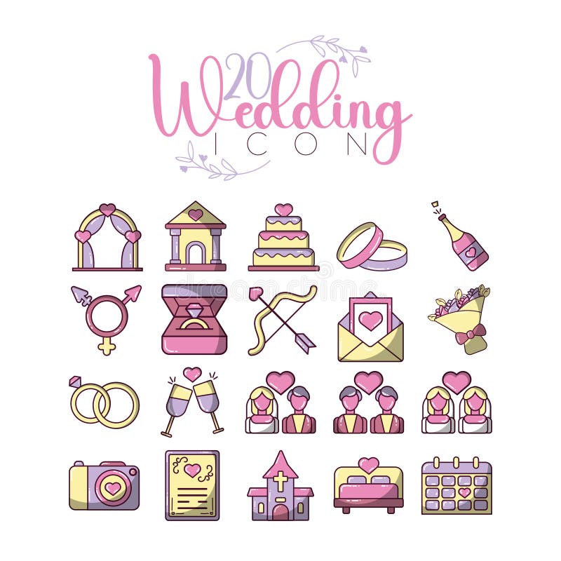 Complete Wedding Icons. Vector Stock Vector - Illustration of symbol ...