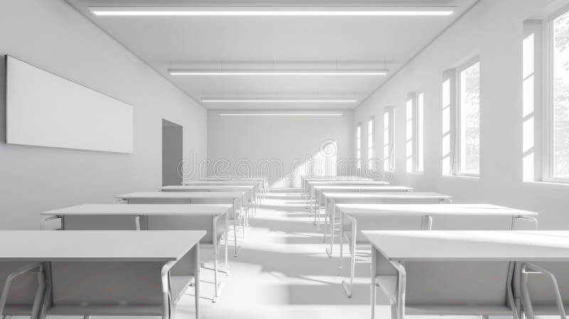 A Complete White Classroom with Lights Coming from the Window Stock ...