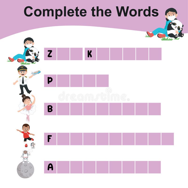 Complete the Words Printable Worksheet for Kids. Kids Profession Dreams ...