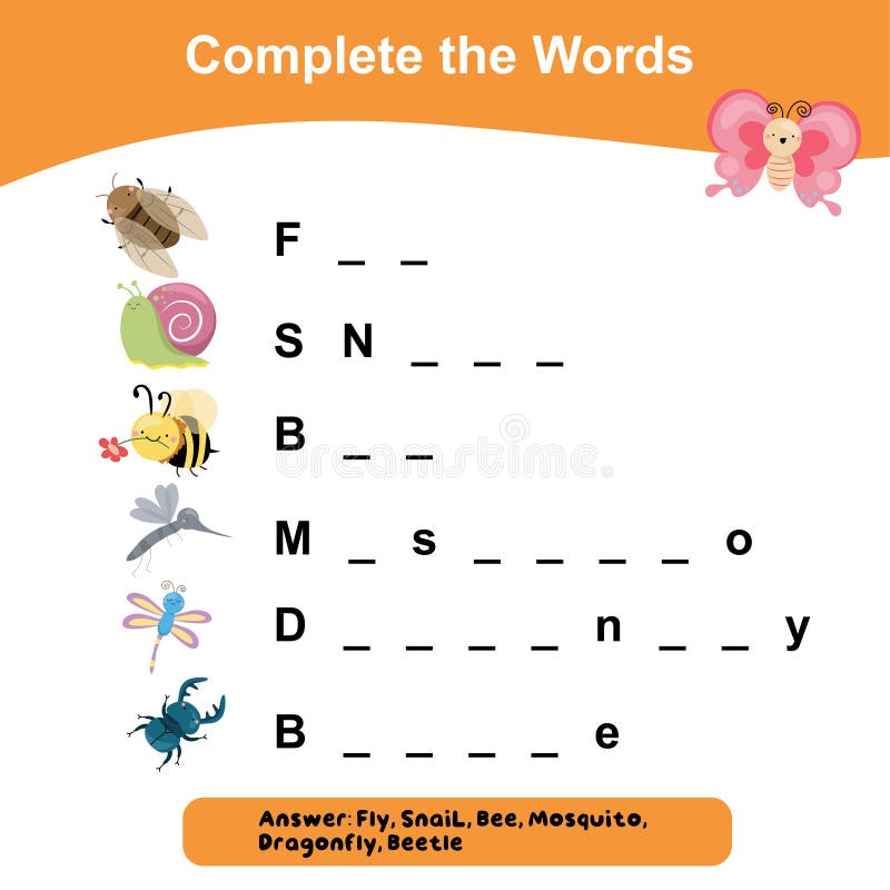 Complete the Words Worksheet Stock Vector - Illustration of knowledge ...