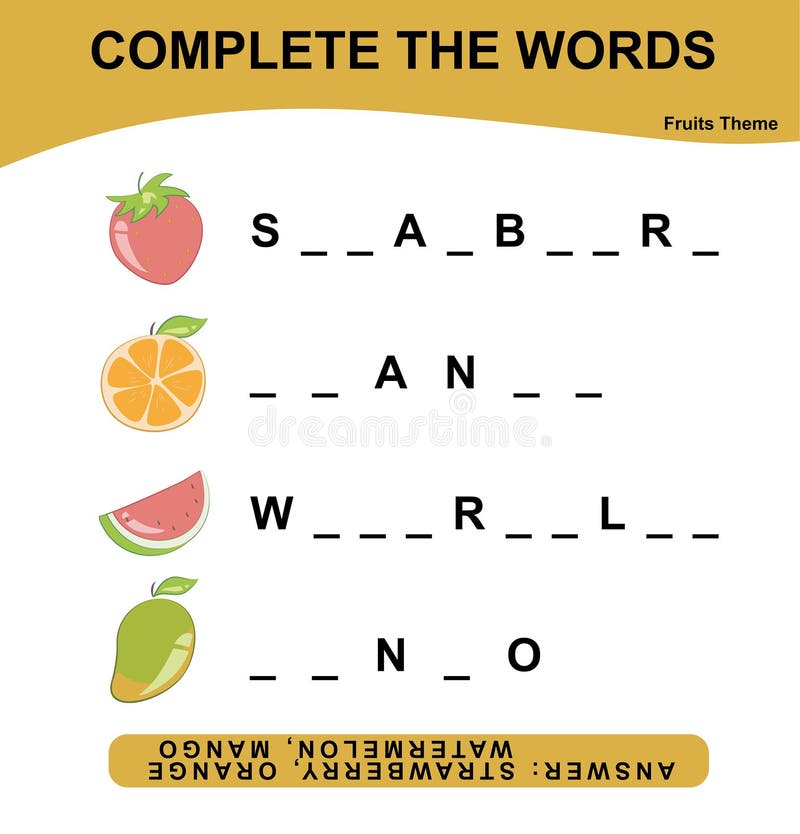 Complete the Words stock vector. Illustration of cute - 244043278