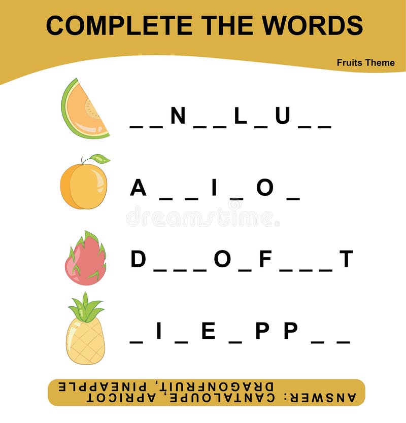 Complete the Words stock vector. Illustration of activities - 244043284