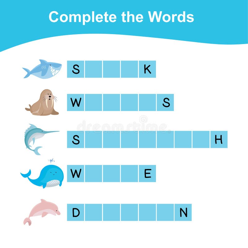 Complete the Words Worksheet Stock Vector - Illustration of preschool ...