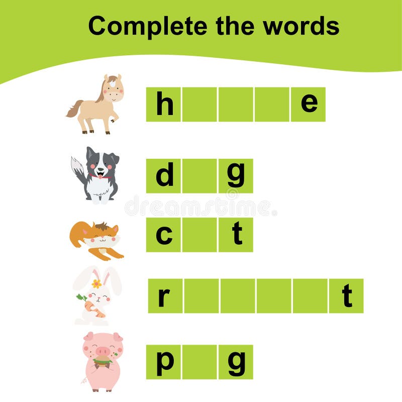 Complete the Words Worksheet Stock Vector - Illustration of vocabulary ...
