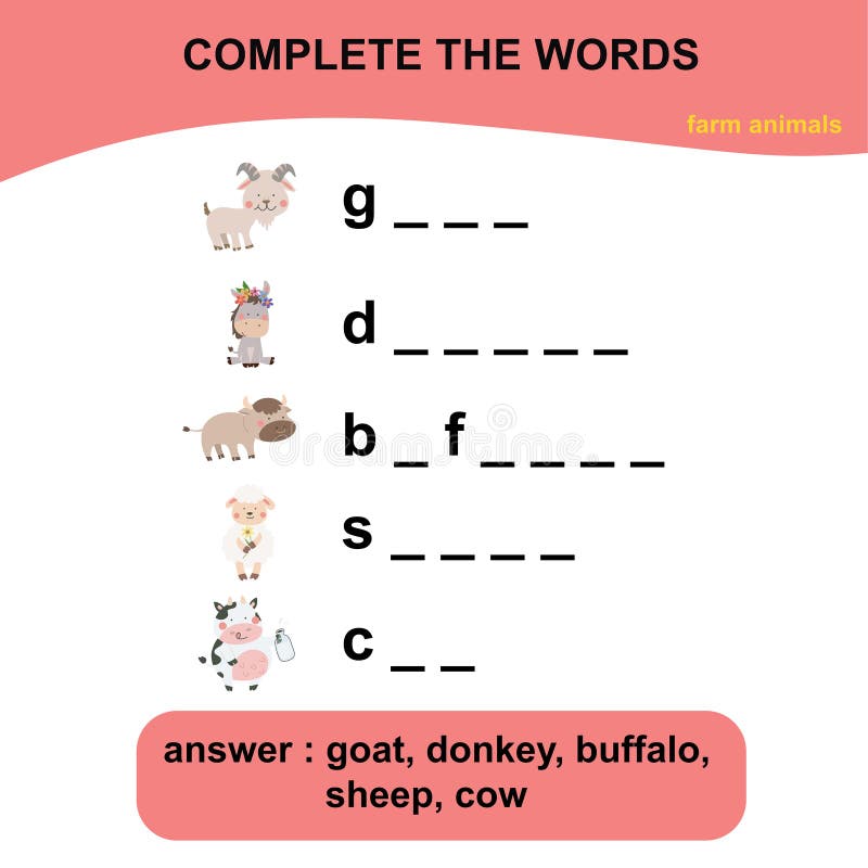 Complete the Words Worksheet Stock Vector - Illustration of words, kids ...