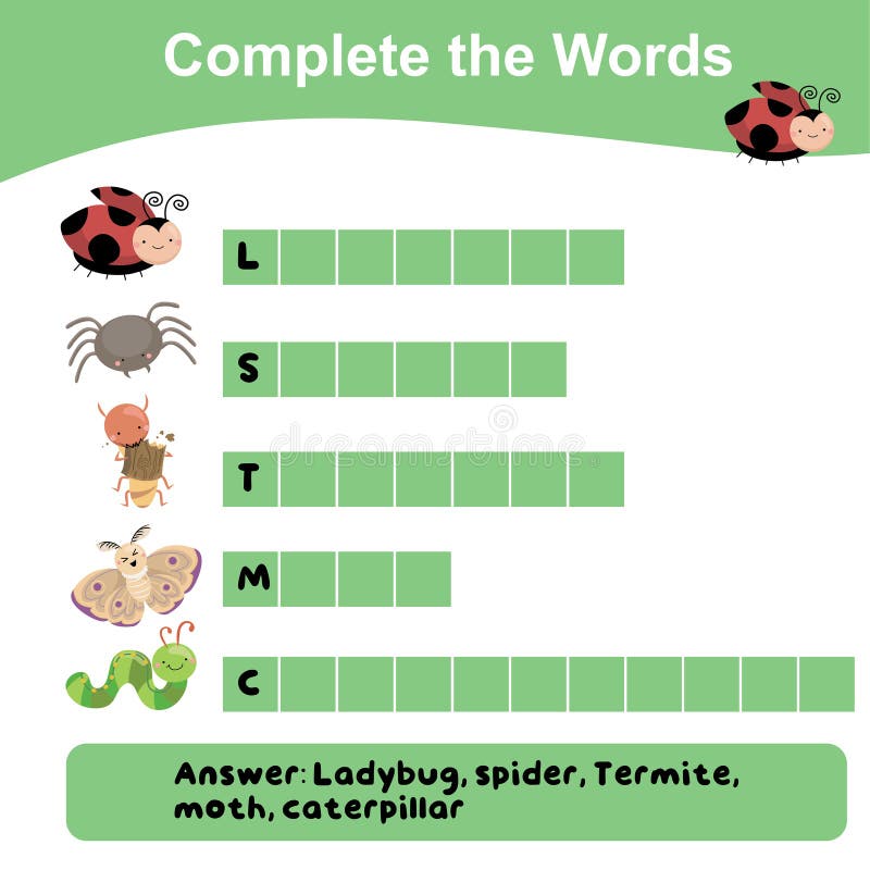 Complete the Words Children Educational Game Stock Vector ...