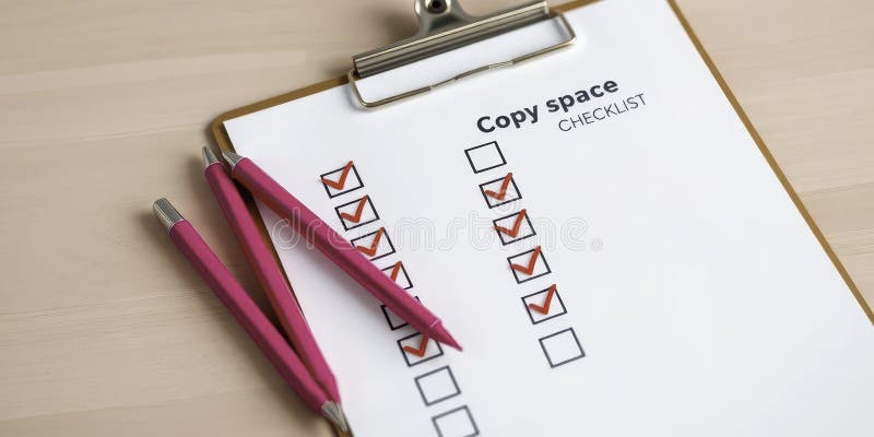 Completed Checklist Clipboard with Red Checkmarks and Pens, Checkmark ...