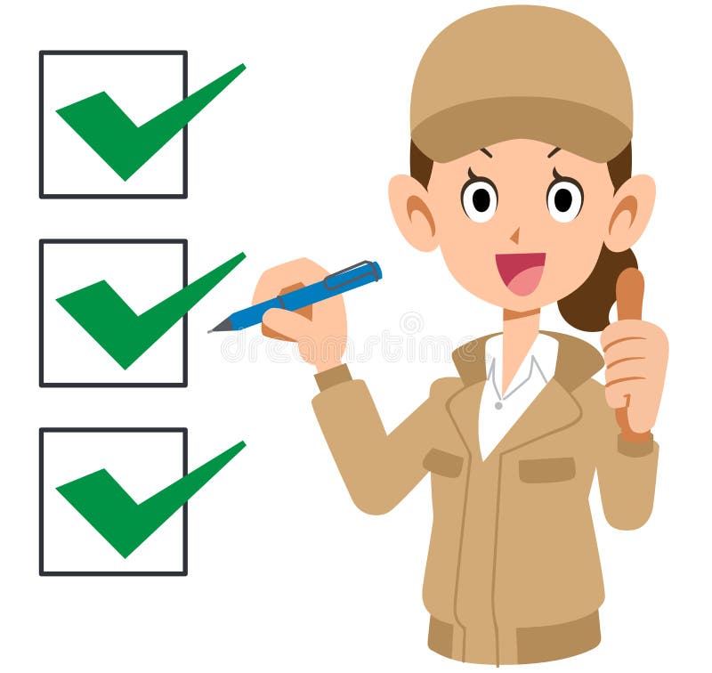 Completed Checklist and Upper Body of a Woman in Beige Work Clothes ...