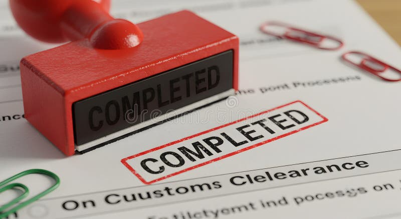 Completed Customs Clearance Document with Stamp and Paper Clips Office ...
