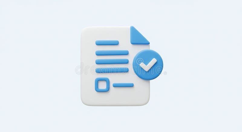 Completed Document with Checkmark 3d Rendered Icon on White Background ...