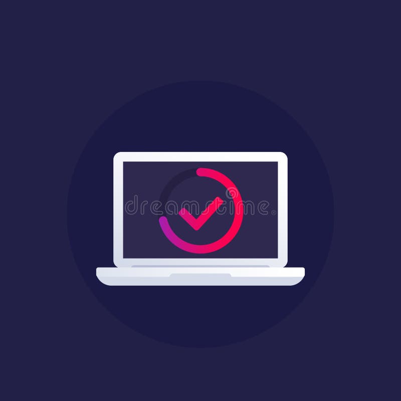 Completed Progress Icon with Laptop, Vector Stock Illustration ...