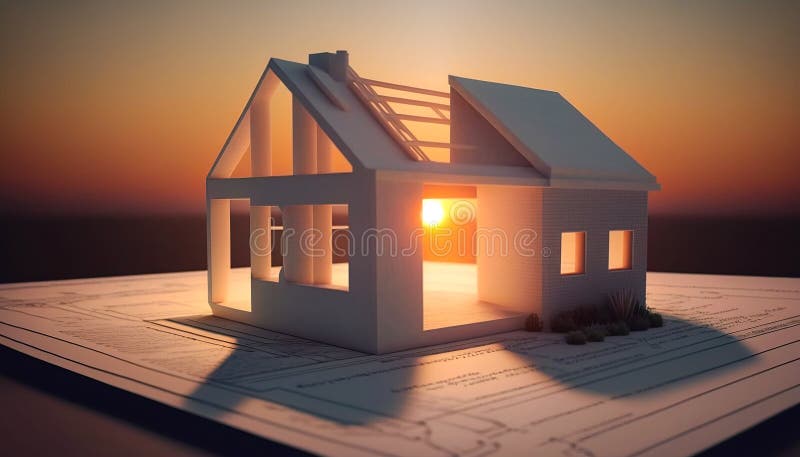 Residential Technical Drawing - Modern Home in 3D Render - Ai Generated Stock Illustration ...