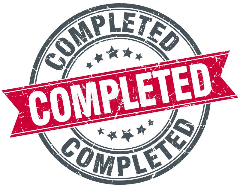 Completed Red Round Grunge Ribbon Stamp Stock Vector - Illustration of ...