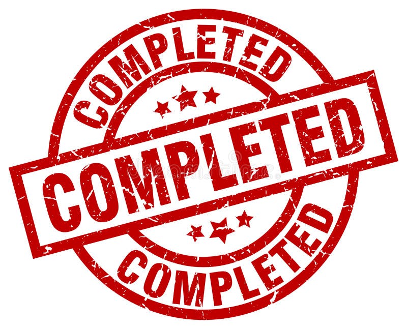 Completed Red Square Grunge Stamp On White Stock Illustration